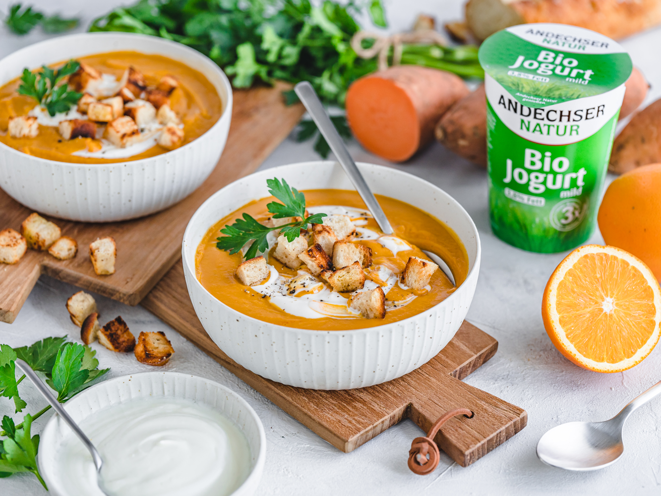 Süßkartoffel-Orangensuppe mit -Bio-Jogurt | Andechser Natur